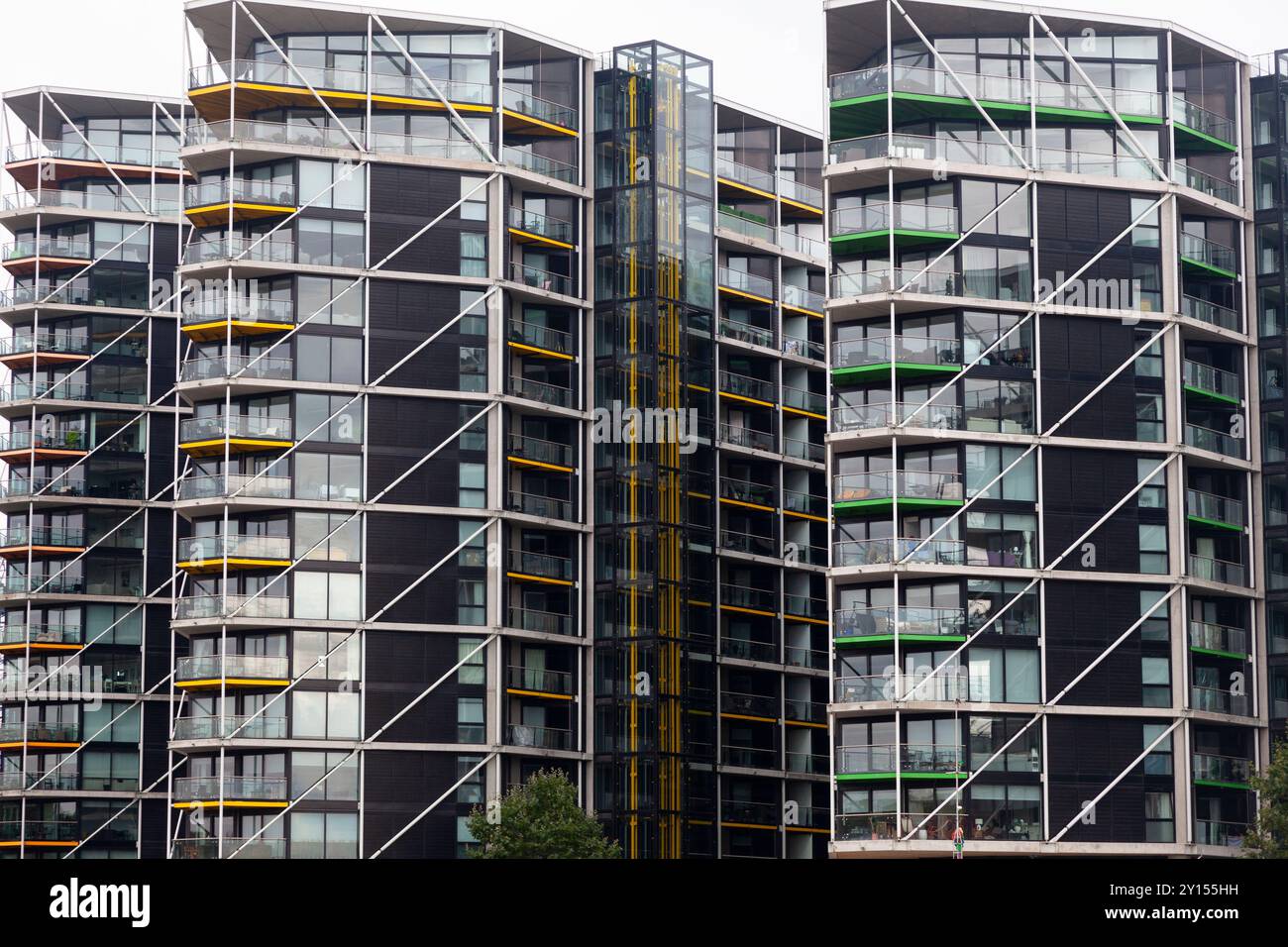 Angular coloured residential tower blocks, London, UK Stock Photo - Alamy