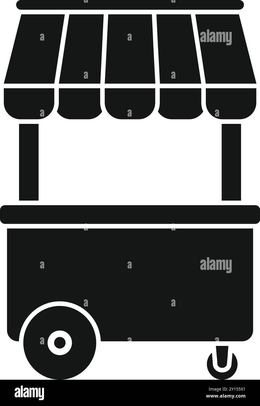 This black and white icon represents a street food cart, ready to serve ...