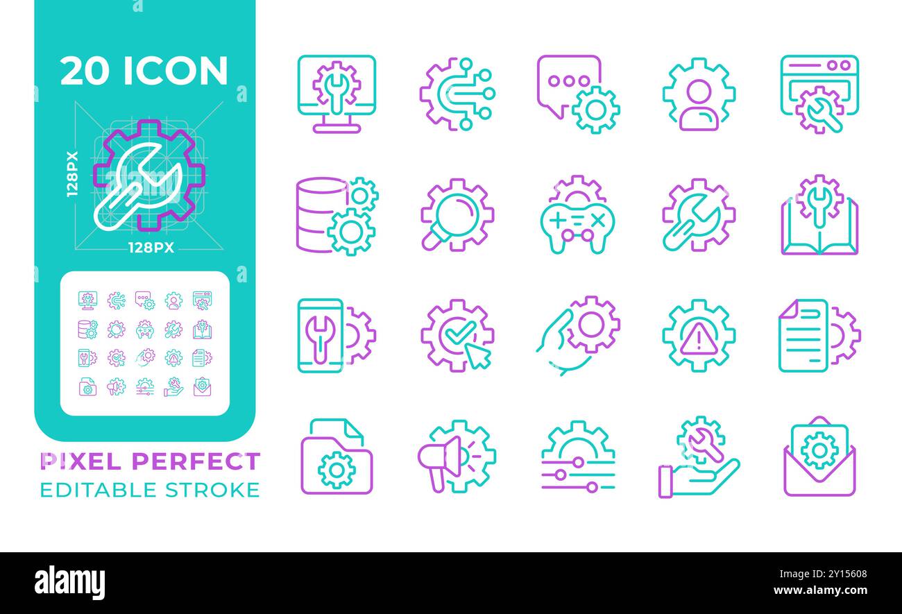 Setup and settings two color line icons set Stock Vector Image & Art ...