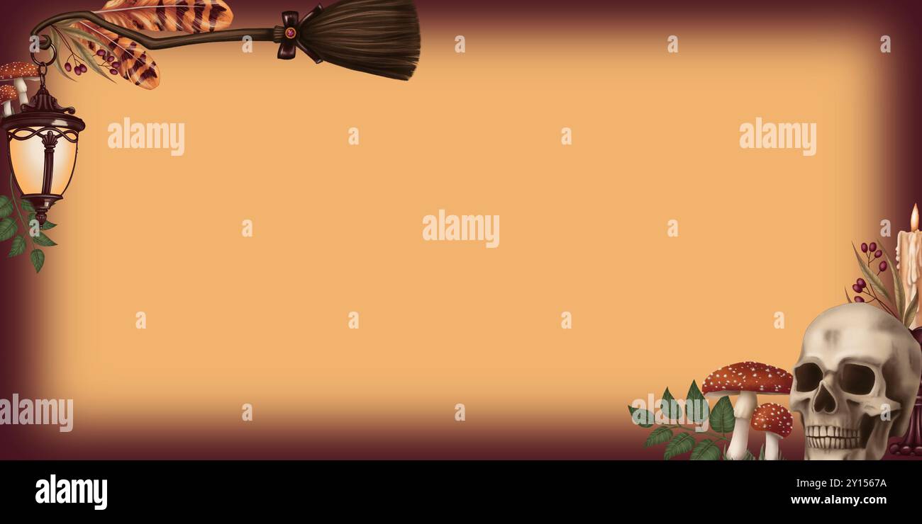 Banner horizontal Halloween background with cute characters in cartoon ...