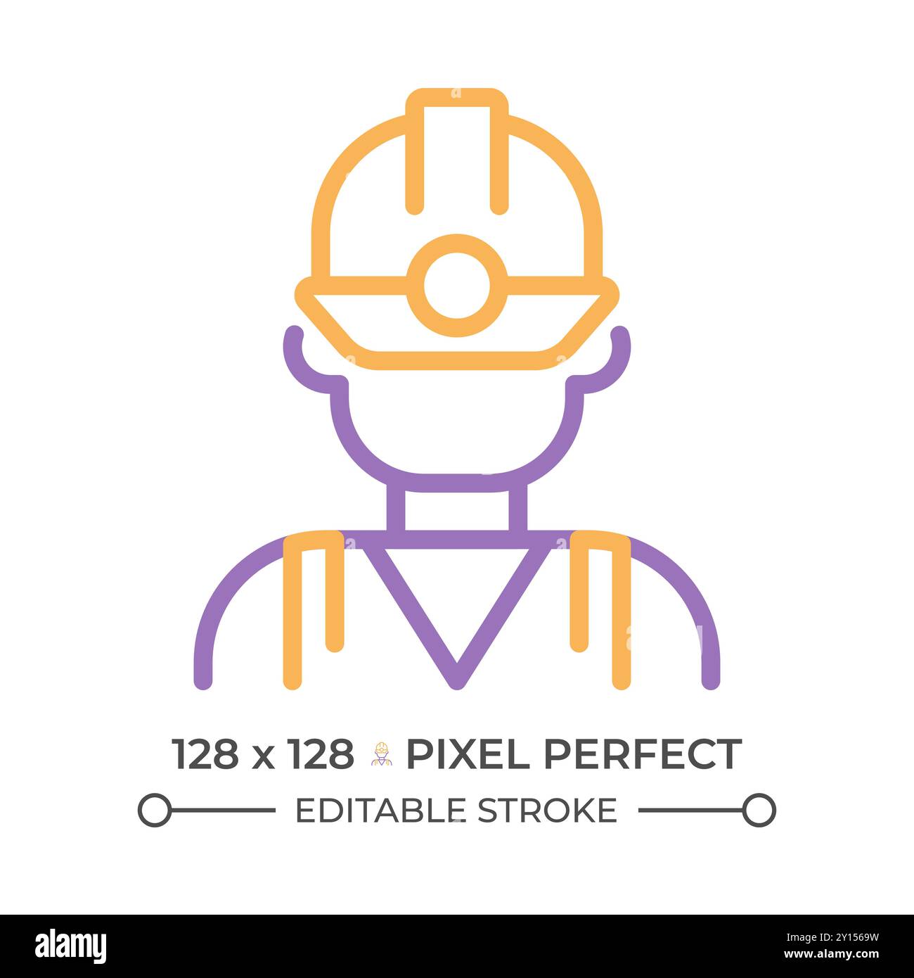 Miner two color line icon. Manual labour. Coal mining industry employee ...