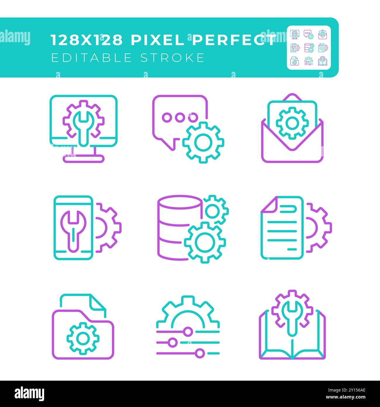 Technical Configuration Two Color Line Icons Set Stock Vector Image