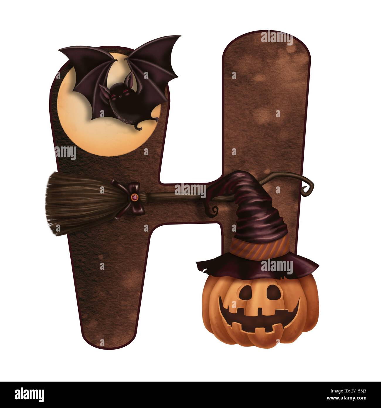 Letter H Halloween doodle illustration with Jack O Lantern in cartoon ...