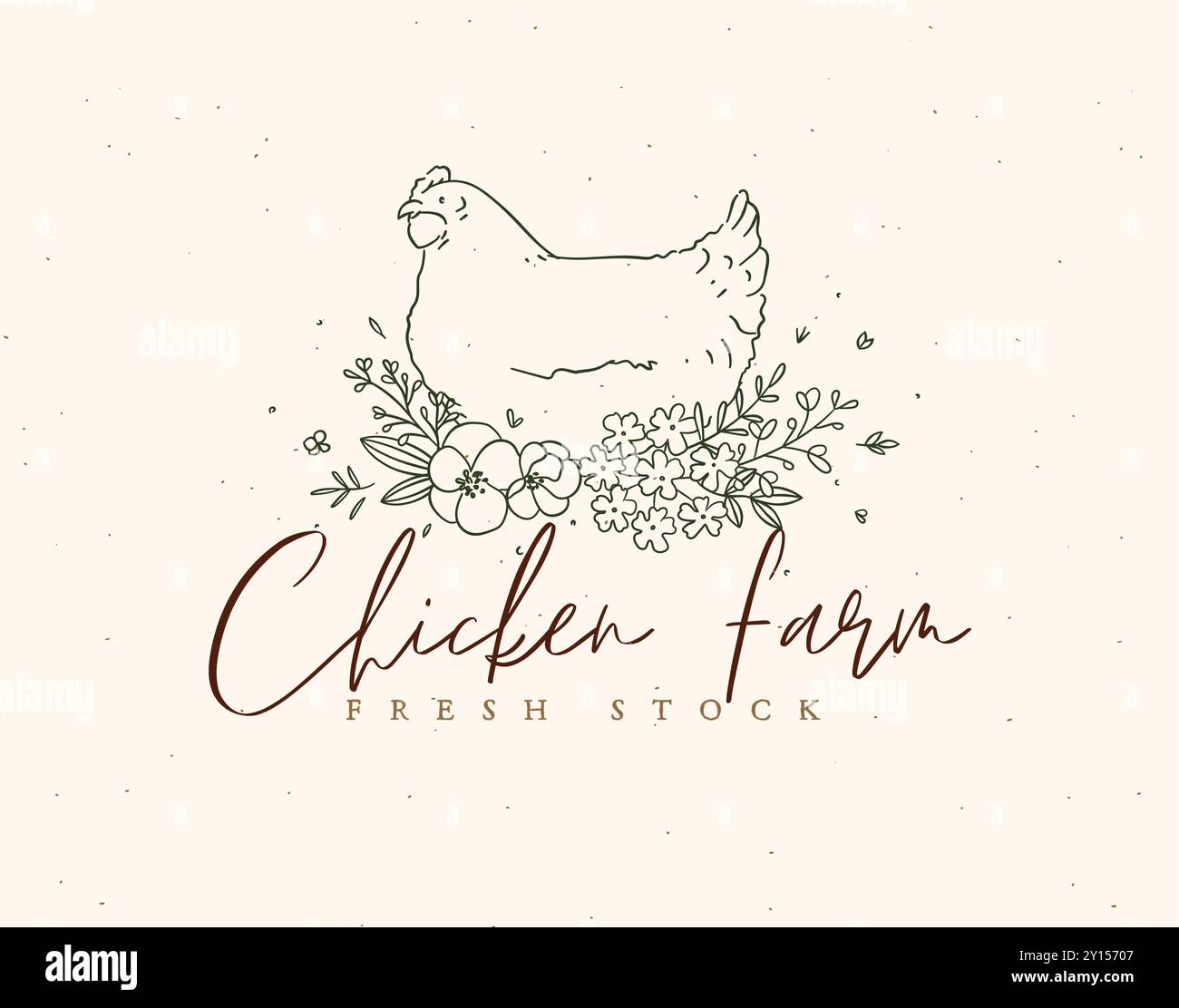Chicken farm fresh stock illustration sign drawing in floral design on ...