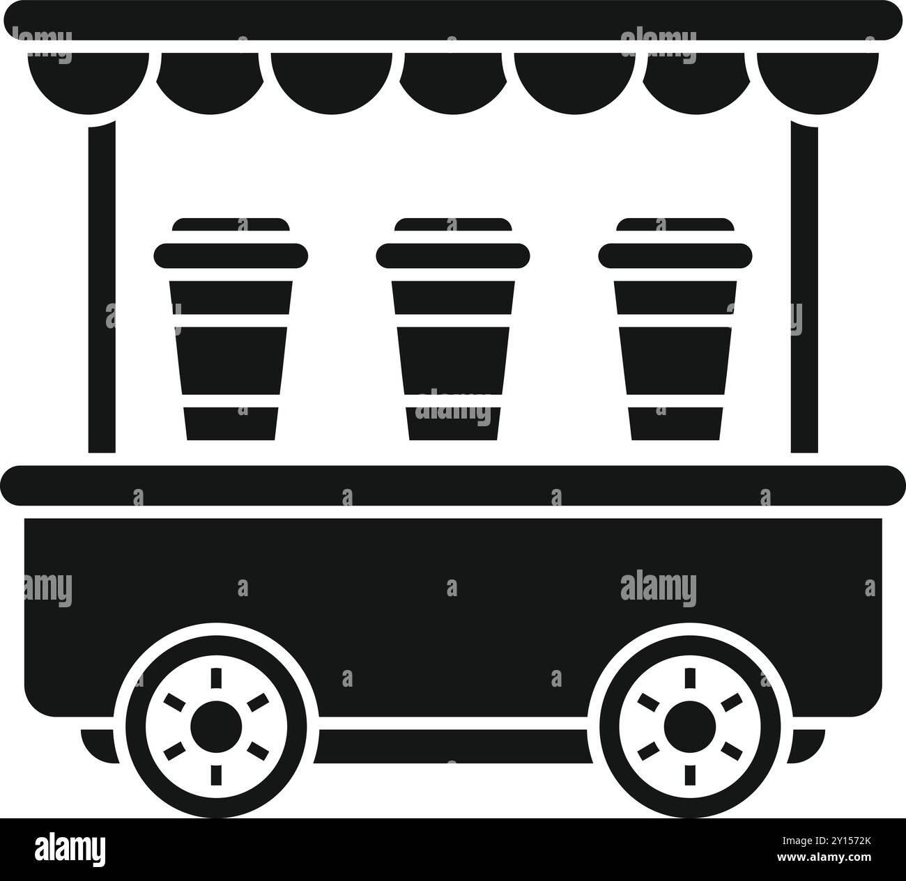 Simple vector icon of a street food cart selling coffee from takeaway ...