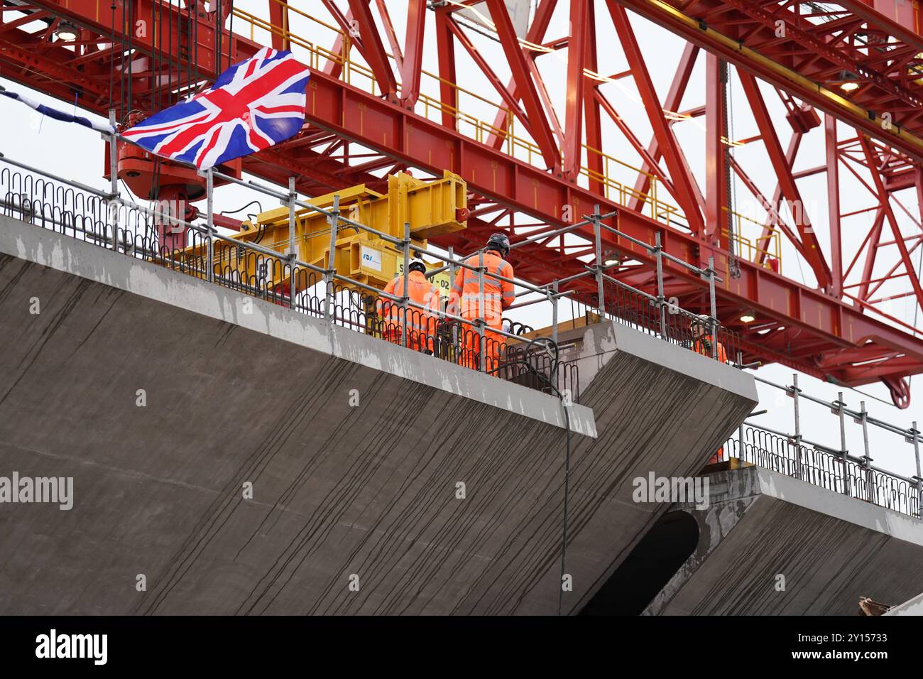 The final deck segment of HS2's 2.1-mile long viaduct crossing the ...