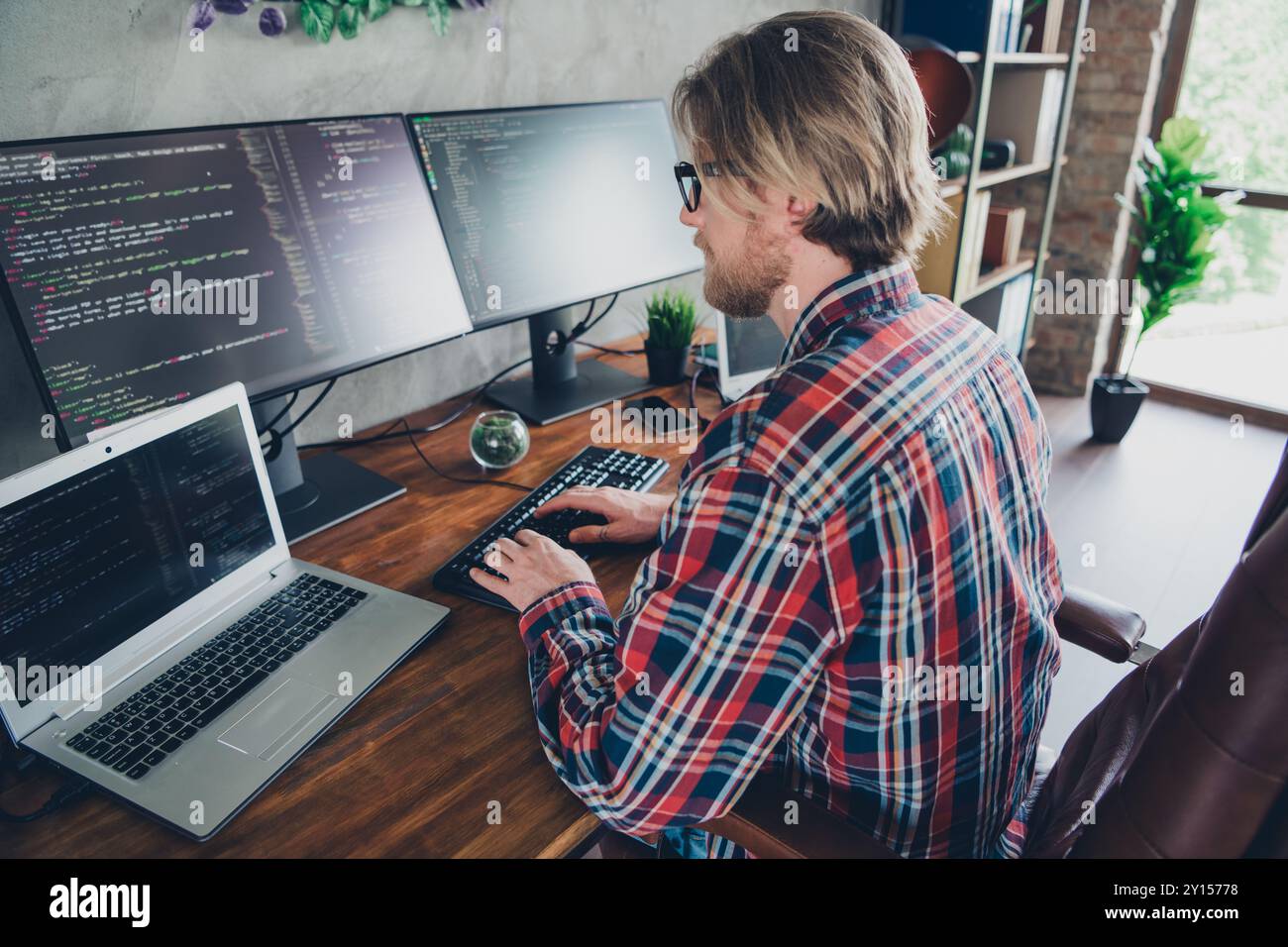 Photo of young senior level it specialist programmer man blond hair ...