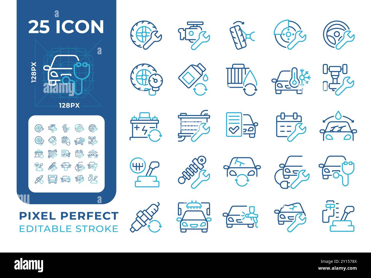 Car maintenance and repair services two color line icons set Stock ...