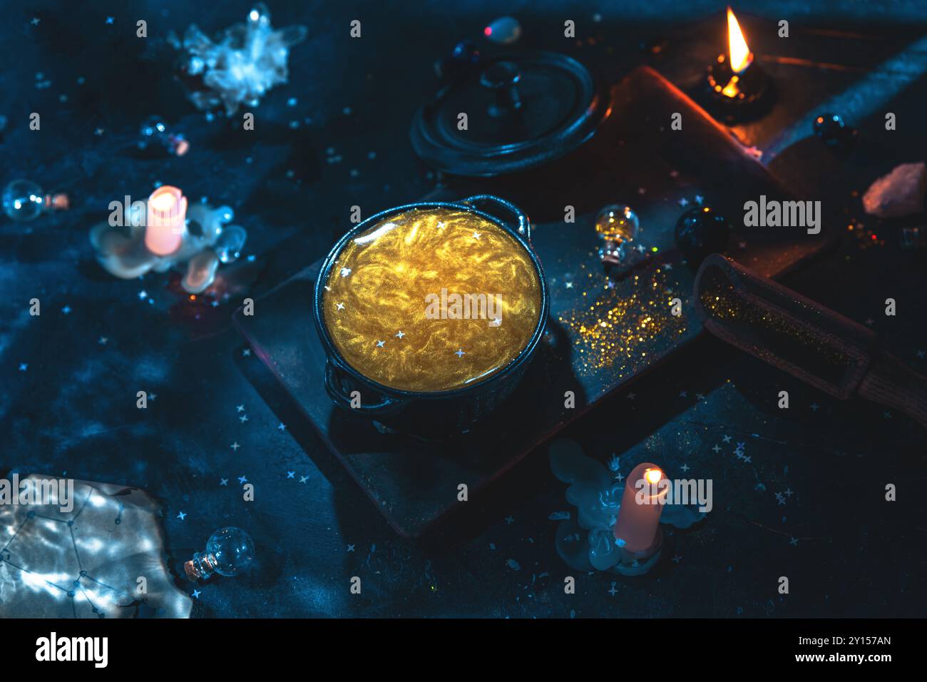 Alchemy, astronomy, astrology, a magic potion in a pot. mysticism ...