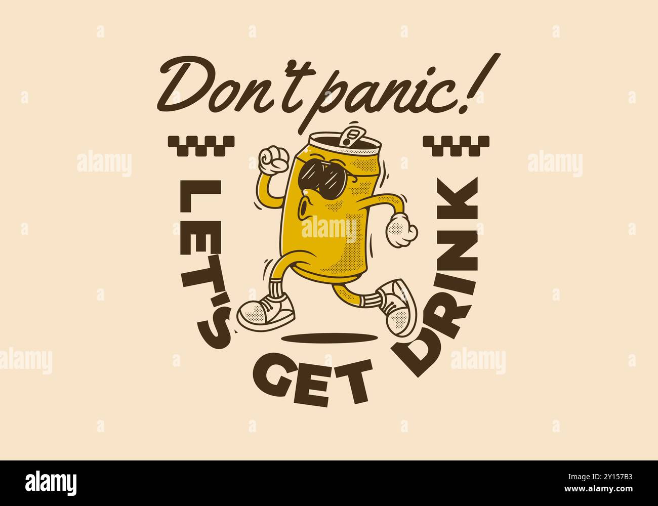 Don't panic, let's get drink. Mascot character illustration of can ...