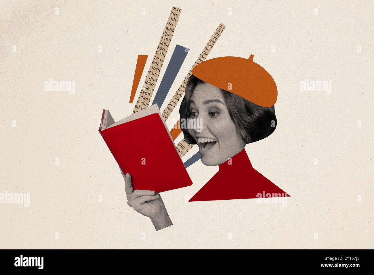 Composite collage image of young female enjoy reading have fun book ...