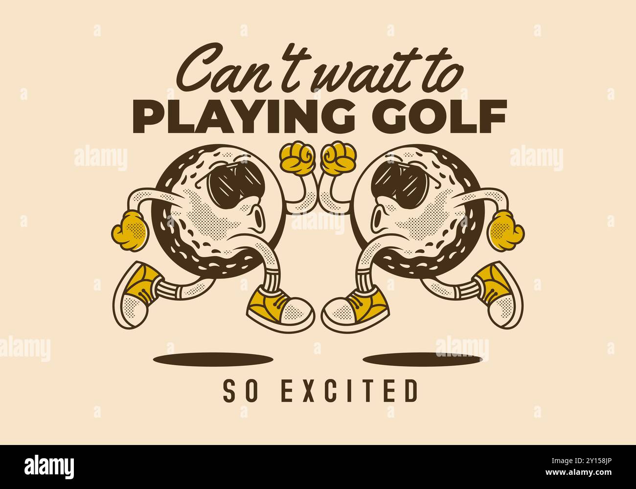 Cant't wait to playing golf. Retro character illustration of golf ball ...