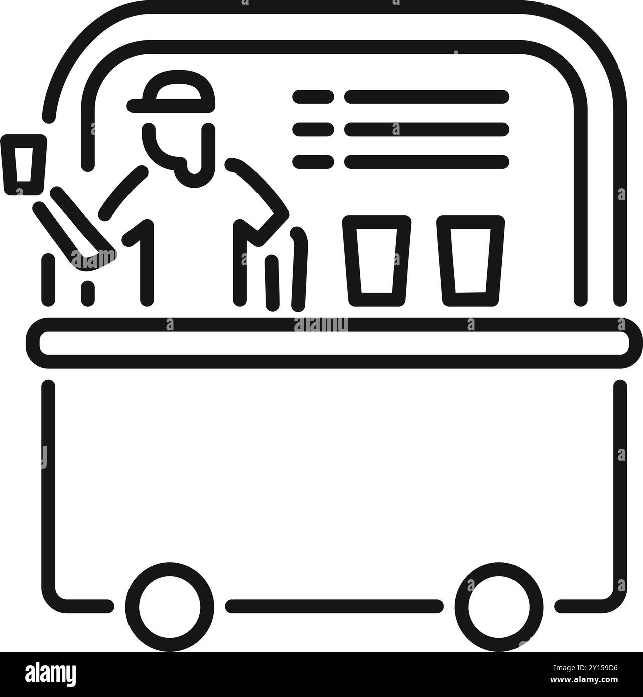 Line art icon of a street food vendor preparing a drink behind the ...