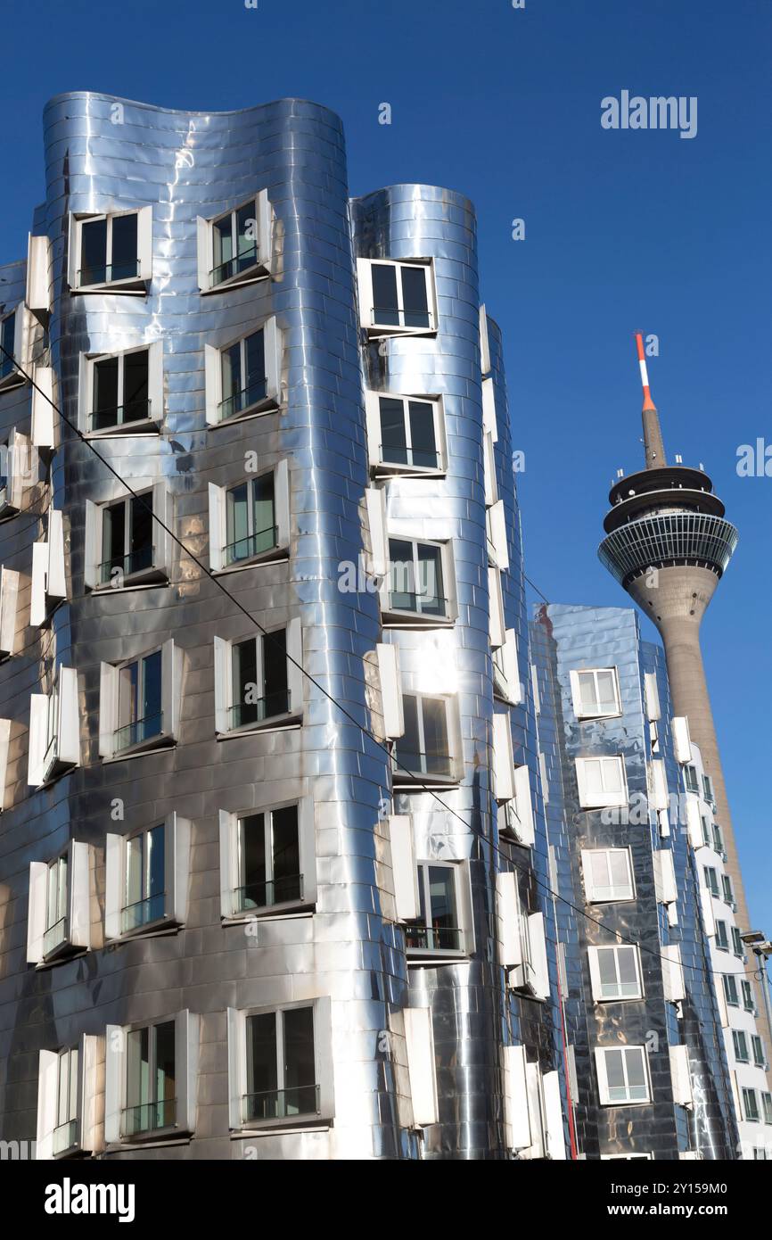 Germany, Dusseldorf, the Frank Gehry buildings and the media tower ...