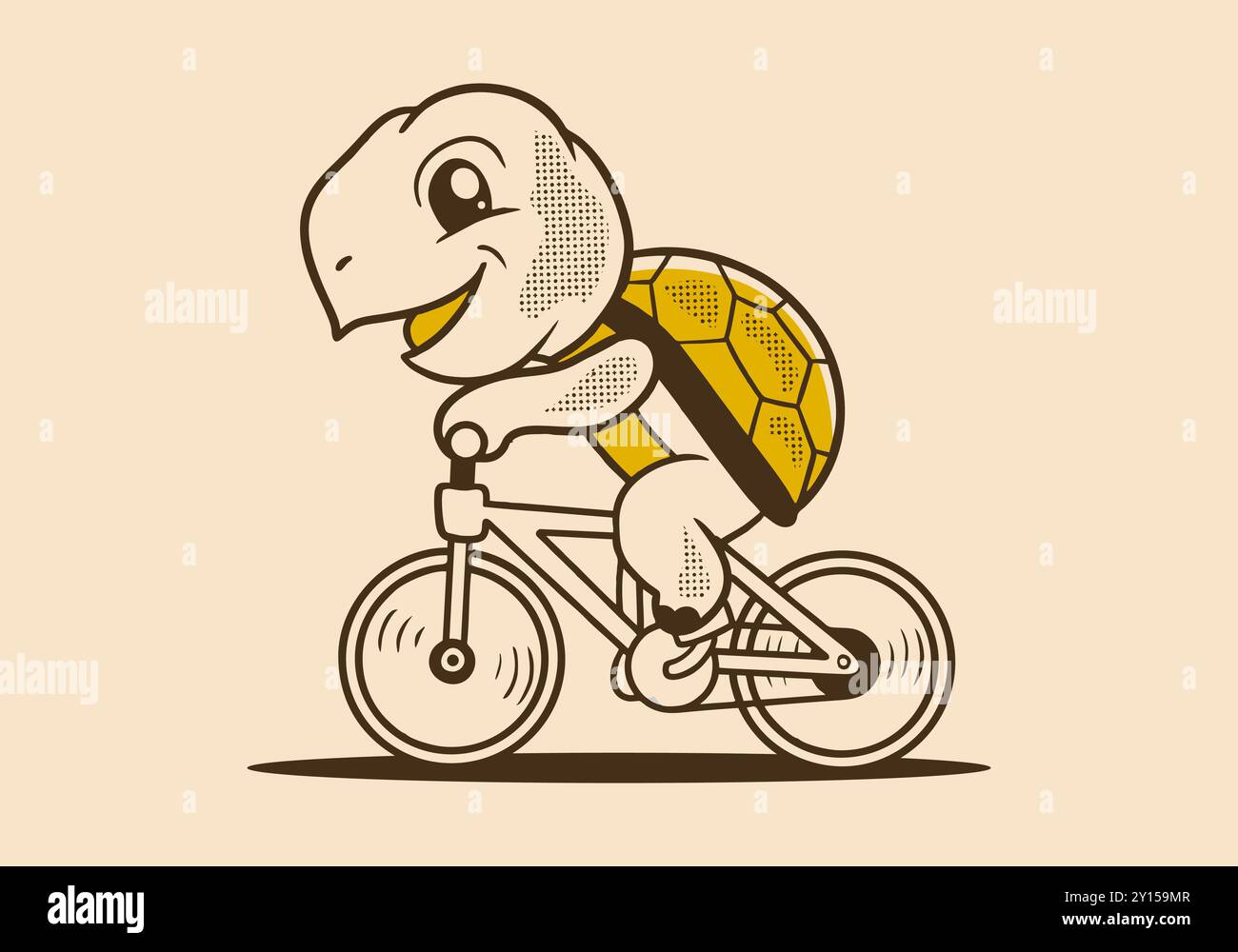 Retro cute turtle riding a bicycle mascot character illustration design ...