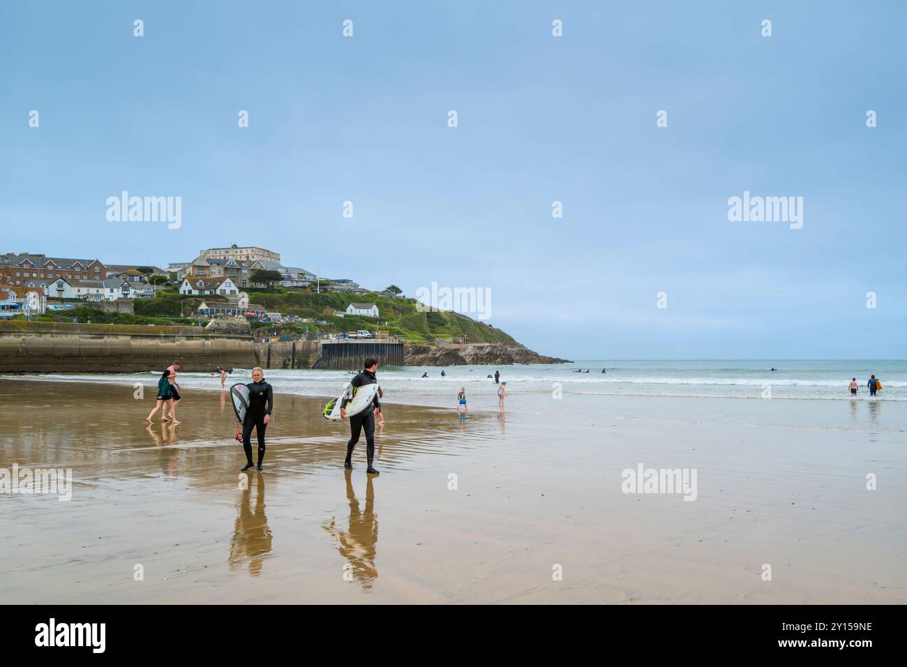 Towan beach at low tide in Newquay in Cornwall in the UK Stock Photo ...