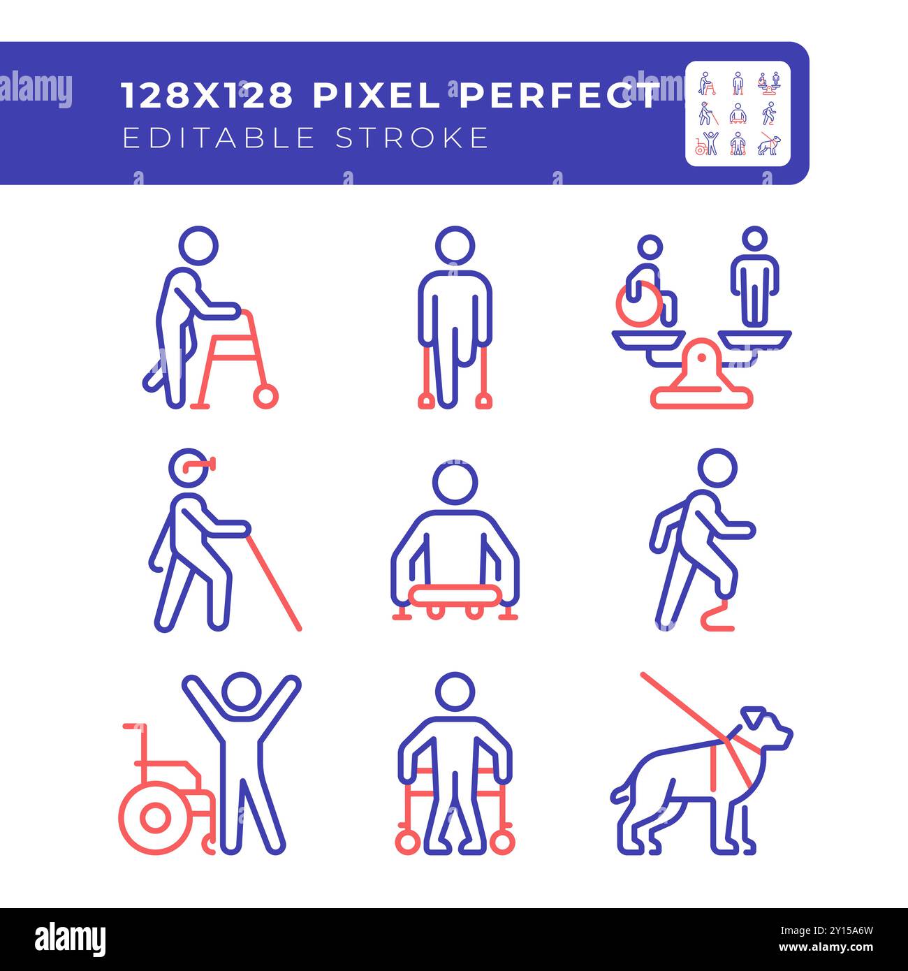 People with amputation two color line icons set Stock Vector Image ...