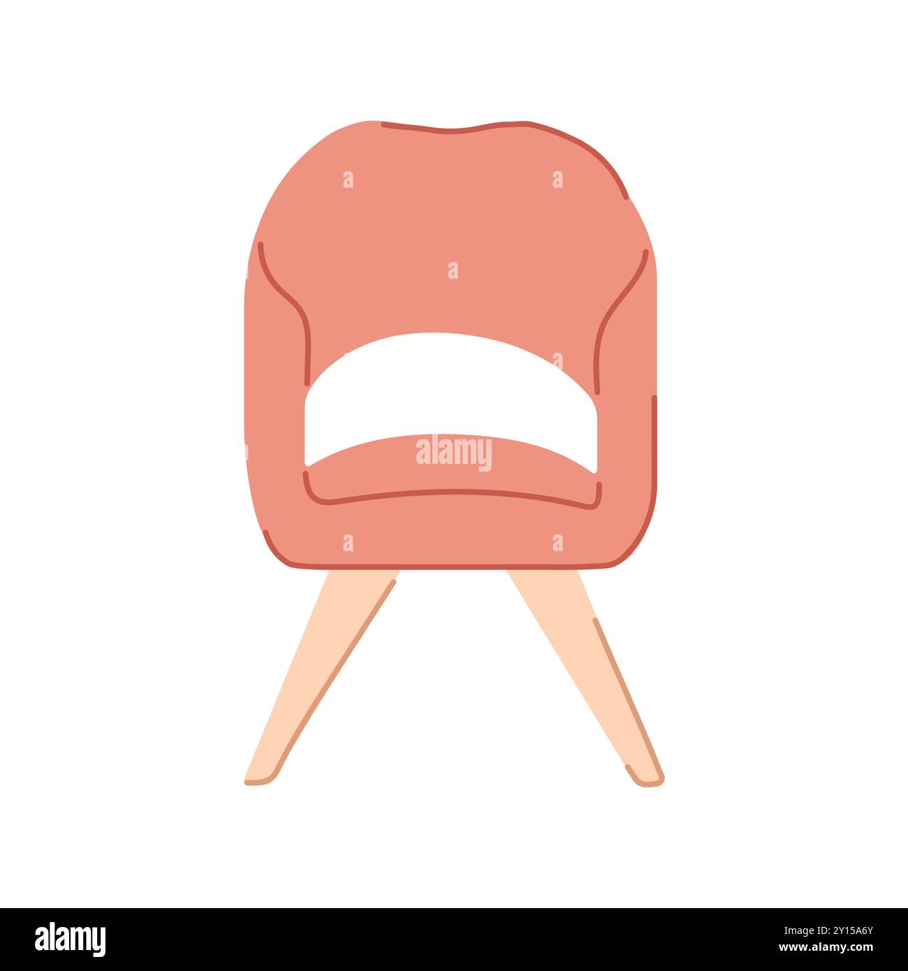 Modern armchair with a pink upholstered seat and wooden angled legs ...