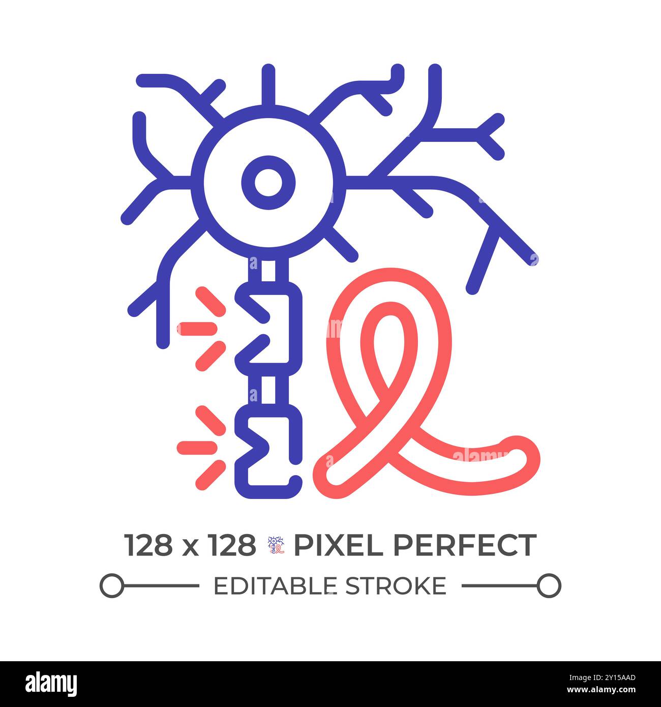 Multiple sclerosis two color line icon. Neurology disorder, brain ...