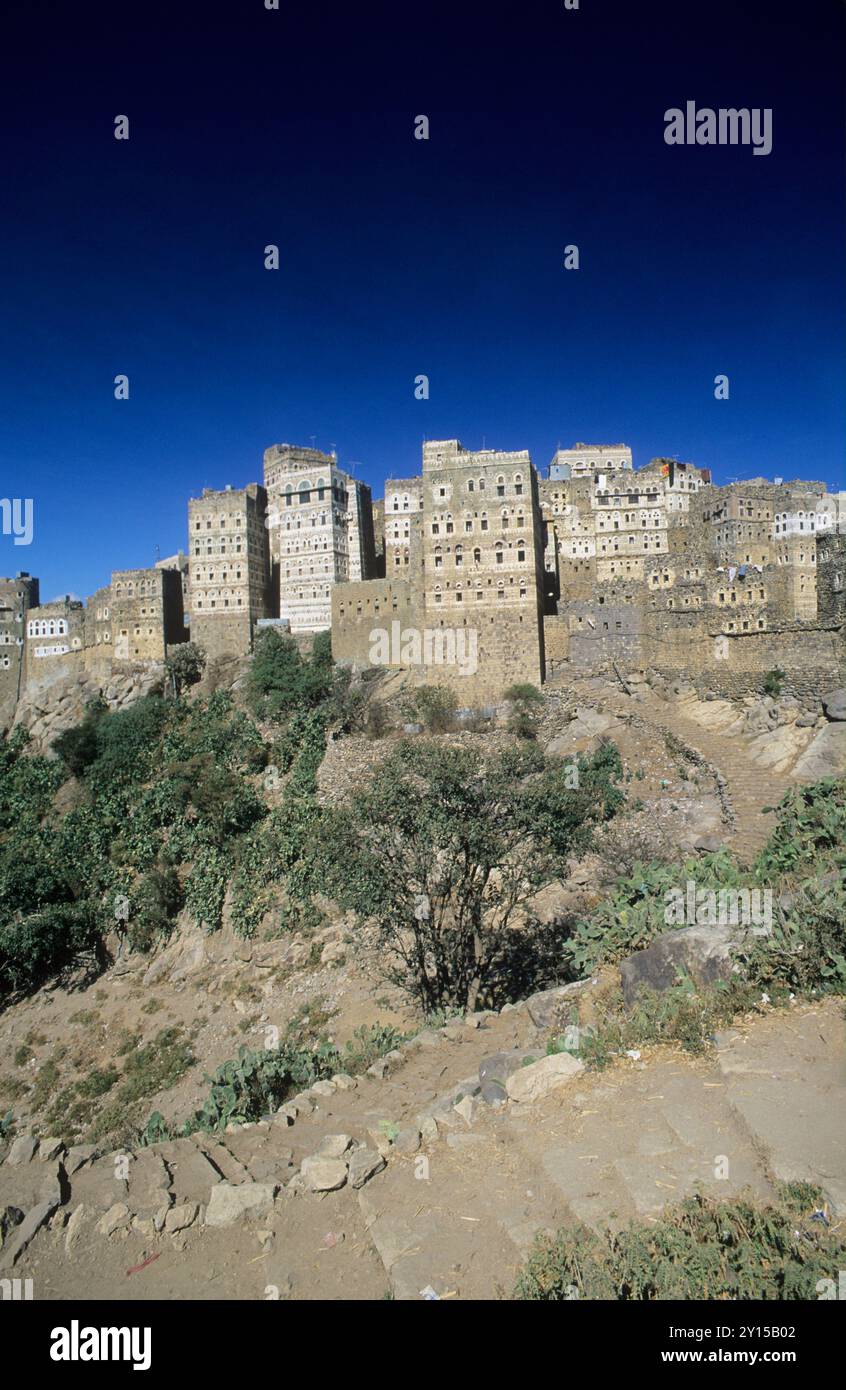 Yemen, ancient 4/5 storey buildings in the fortified mountain village ...