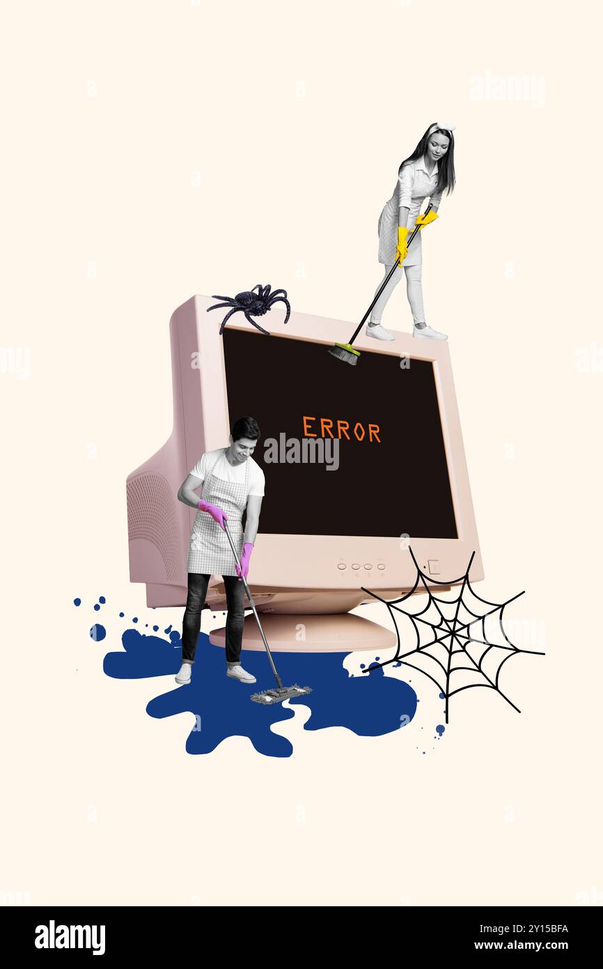 Vertical poster collage housework service keeper computer monitor ...