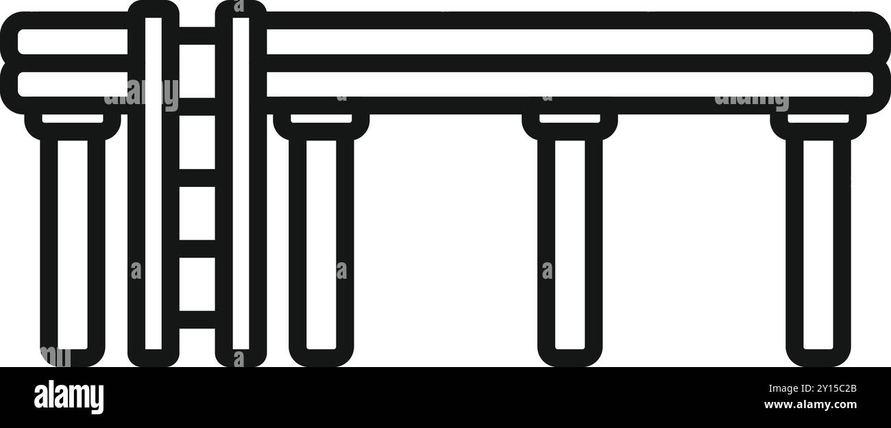 Simple black and white icon of a wooden bridge with railings standing ...