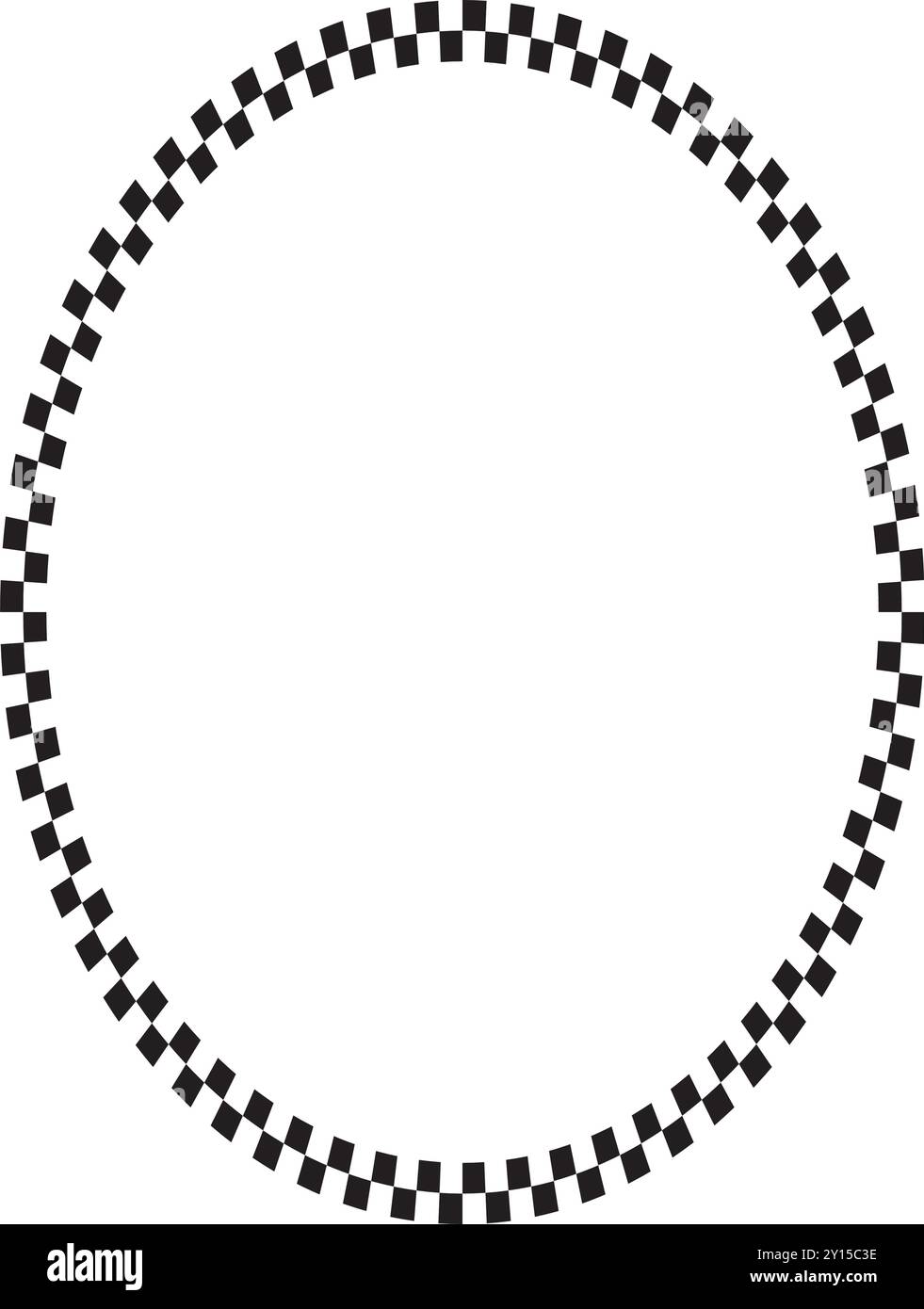 Oval frame with black and white checkered print. Elliptic vignette with checkerboard, race flag ...