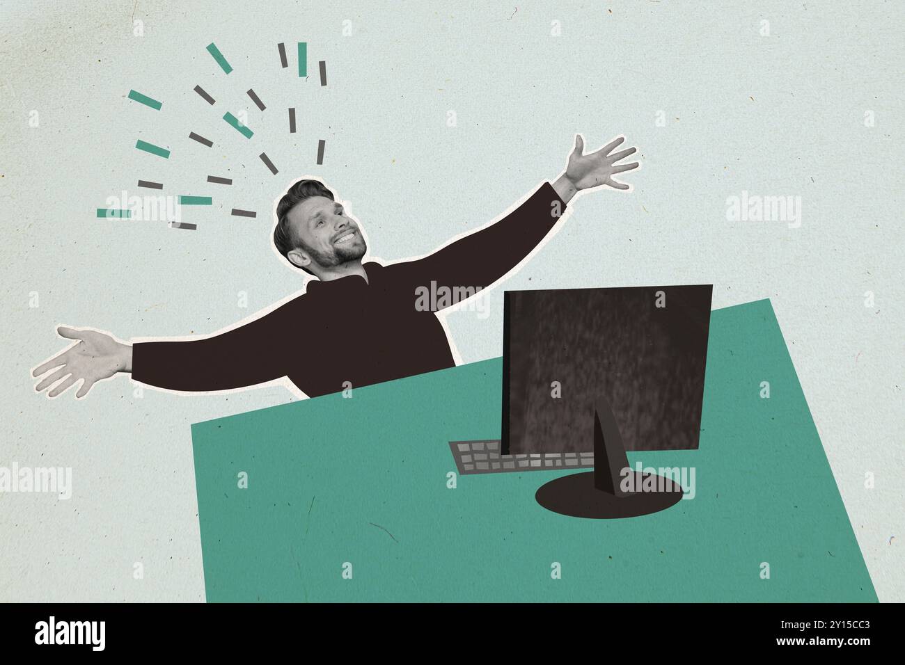 Composite artwork sketch image photo collage of silhouette young man office worker happy smile ...