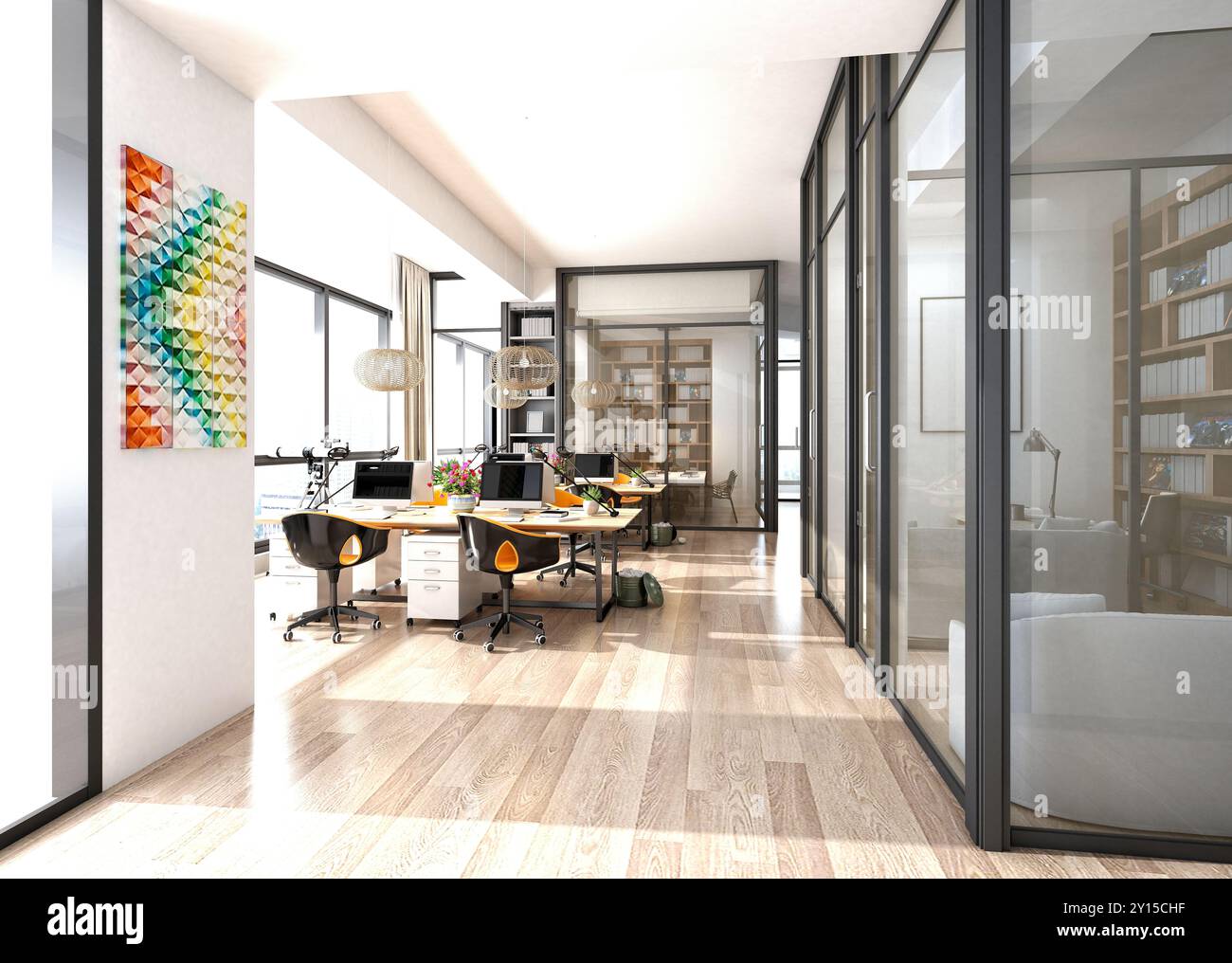 3d render modern office interior Stock Photo - Alamy