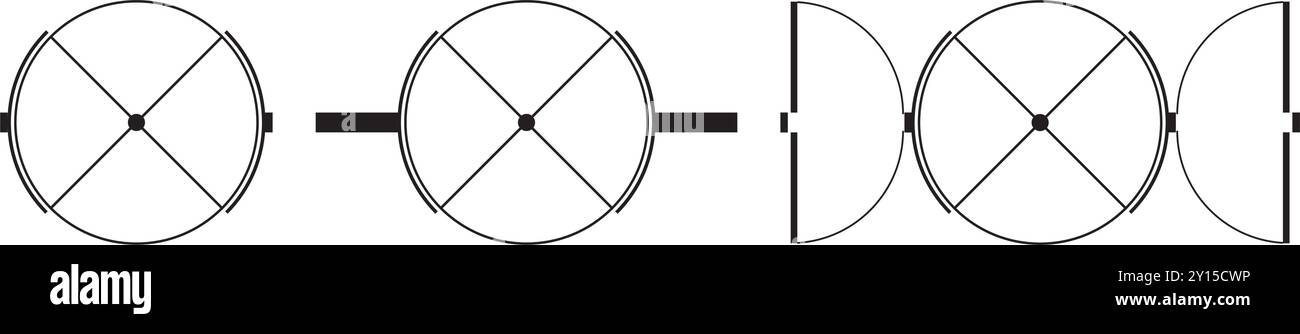 Set of door plan icons. Big round rotating doors in supermarket or ...