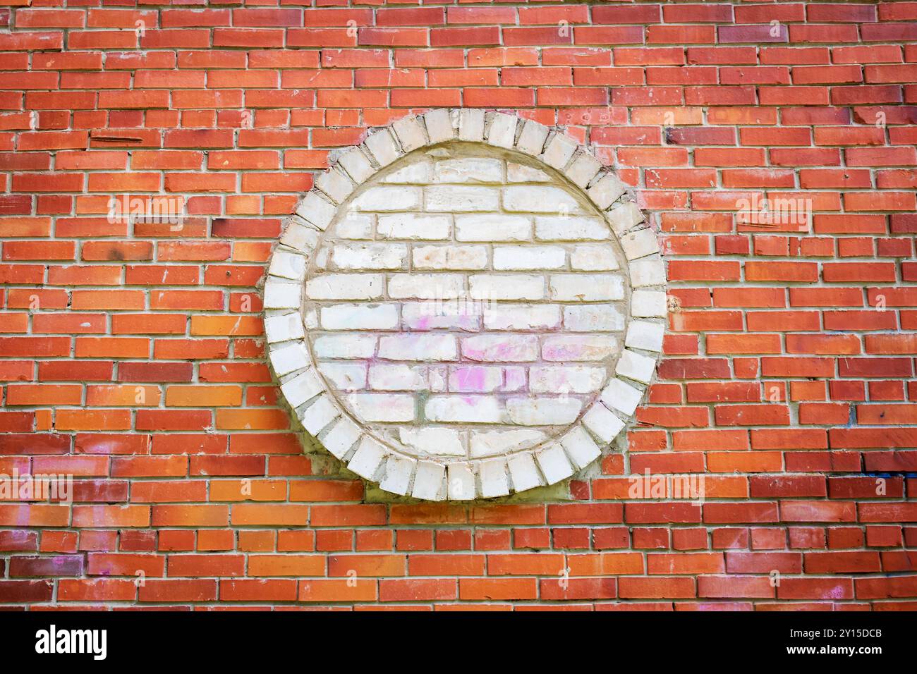 Round circle window on old and weathered brick wall - concept image ...