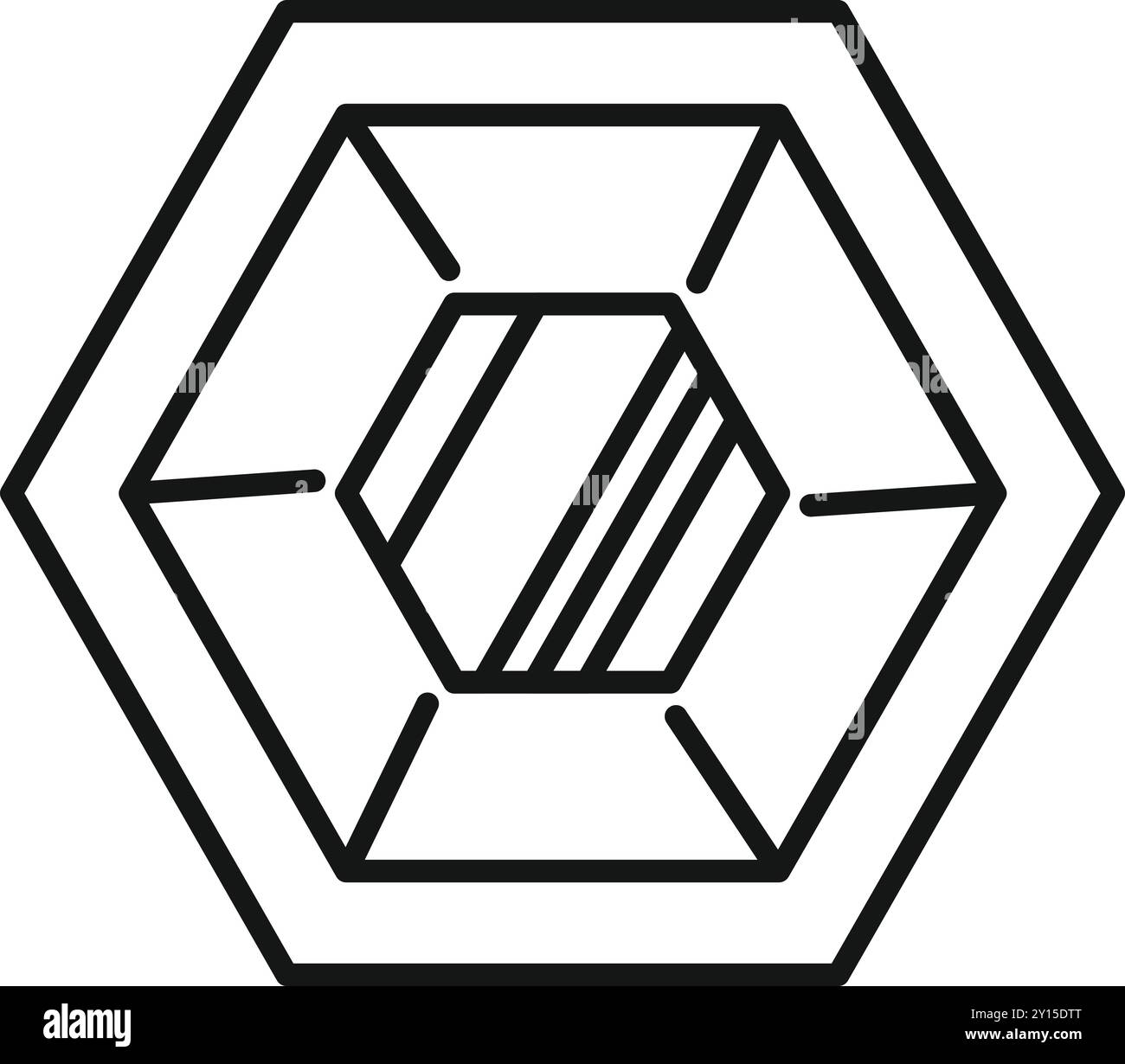 Line art vector of a hexagon combining with a smaller hexagon, giving a ...
