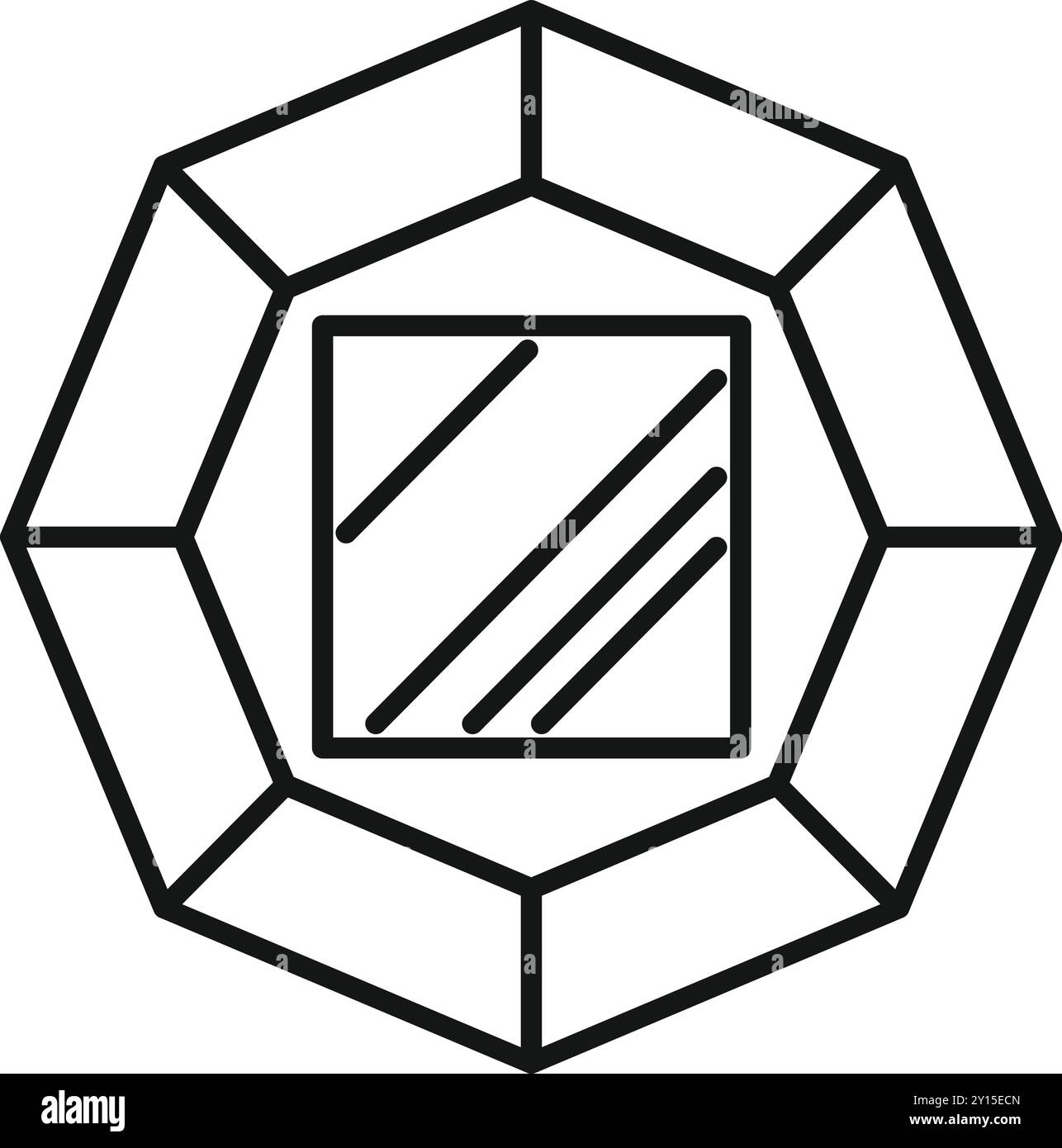 Octagon window frame with glass reflecting sunlight line art icon for ...