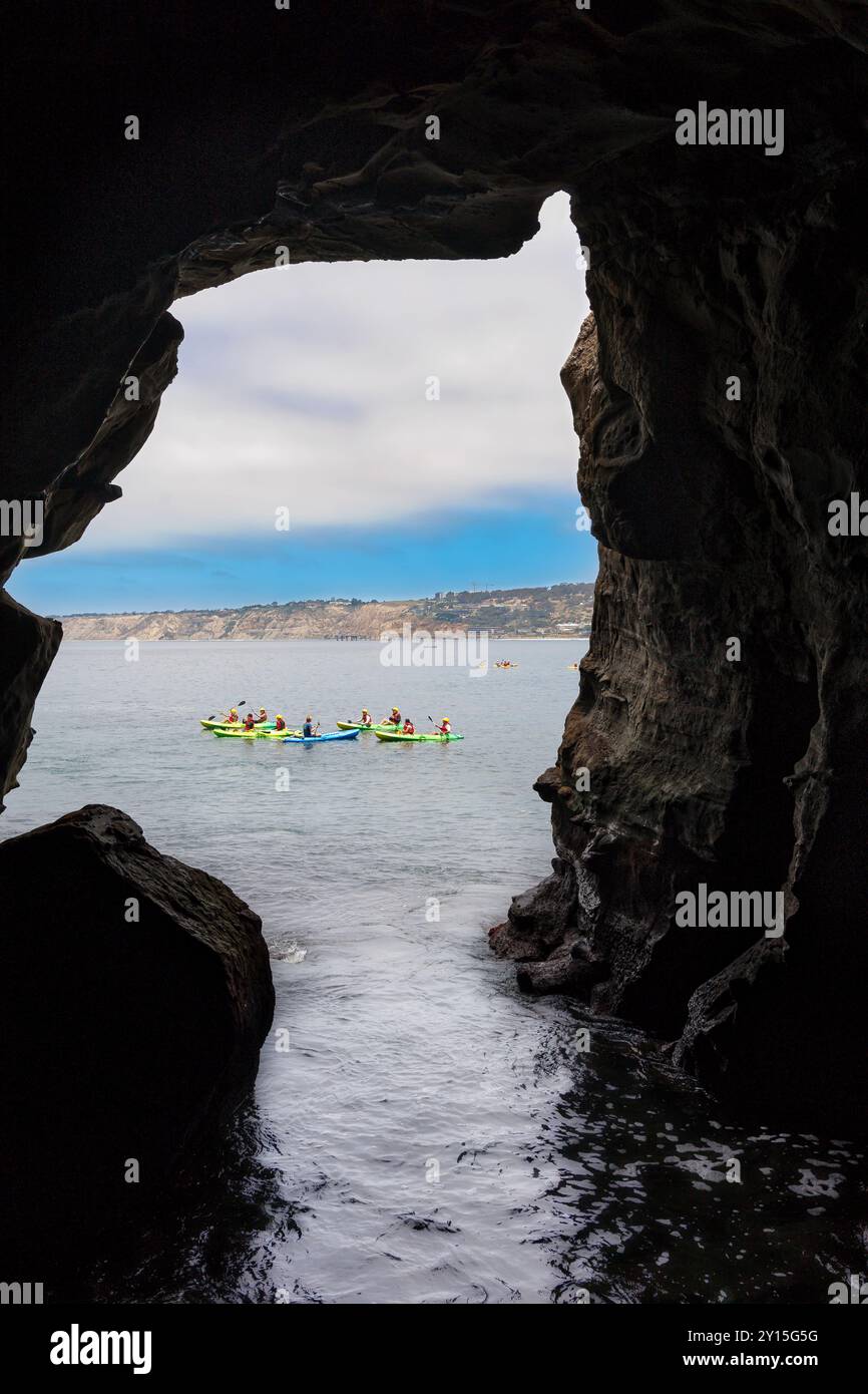 Looking at kayakers in La Jolla Cove from Sunny Jim's Cave in La Jolla ...
