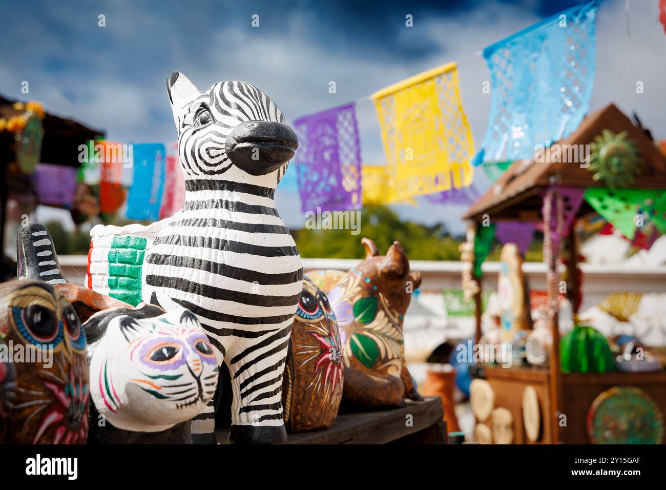 Pottery animals on display at an outdoor shop in Old Town San Diego ...