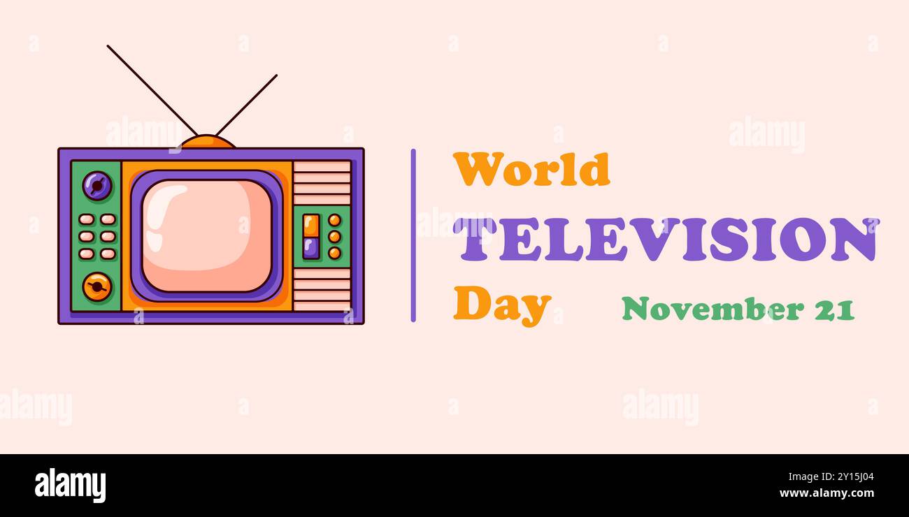 World television day november 21 banner design in cartoon style. Retro ...