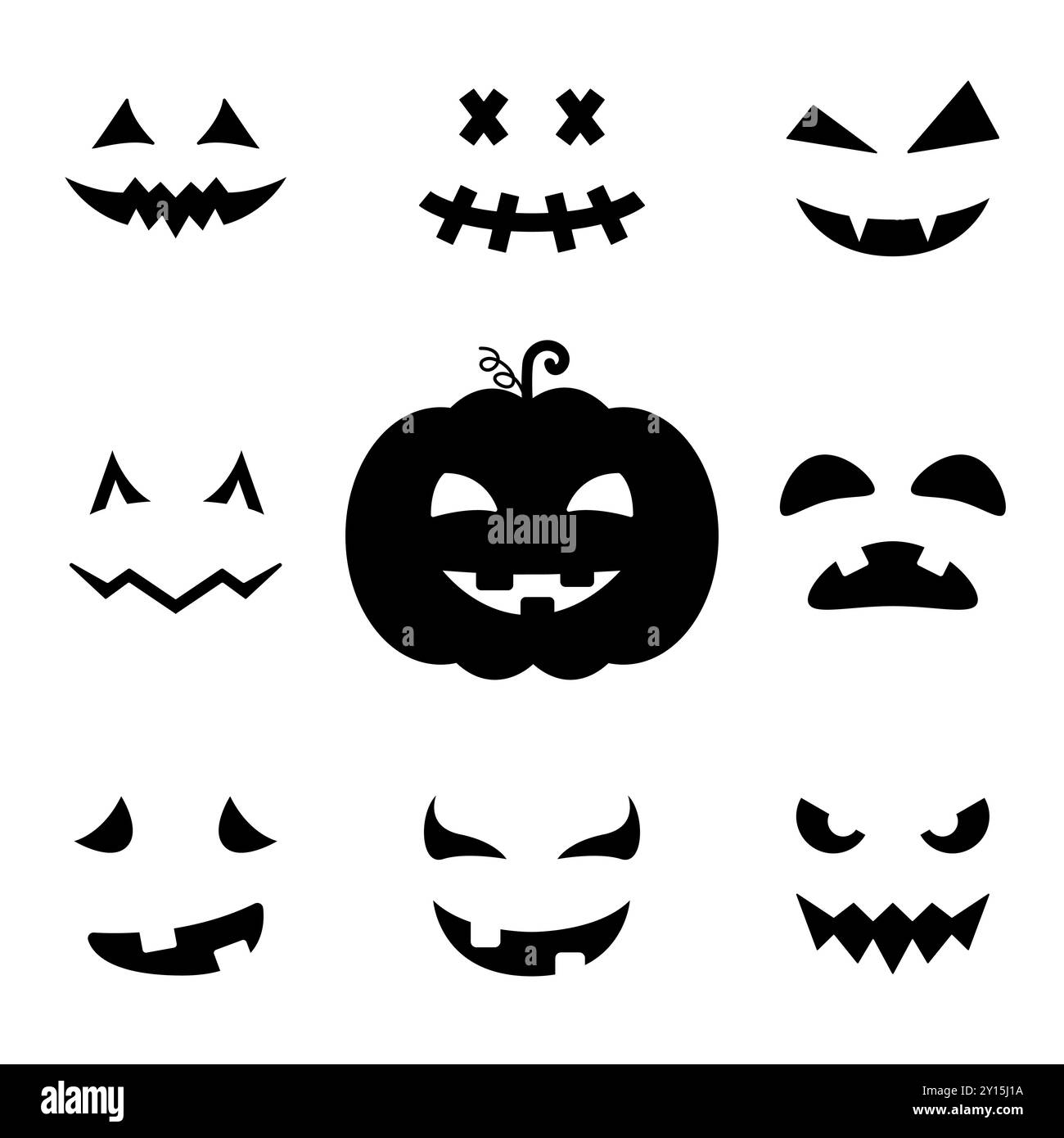Scary and Funny Faces for Halloween Pumpkin Silhouette Icon. Halloween ...