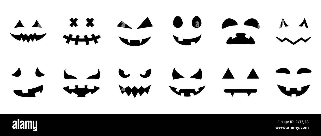 Scary and Funny Faces for Halloween Pumpkin Silhouette Icon. Spooky ...