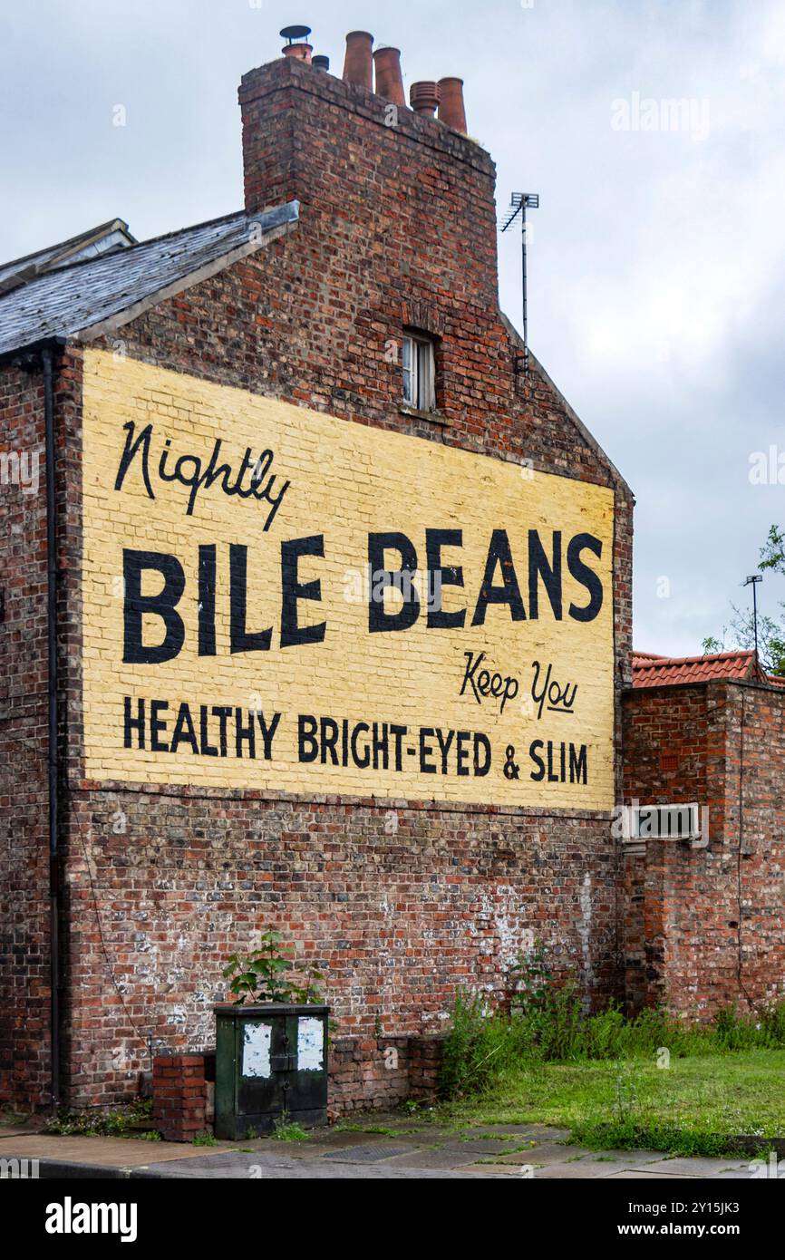 Vintage advertisement painted on brick building promoting Bile Beans as ...