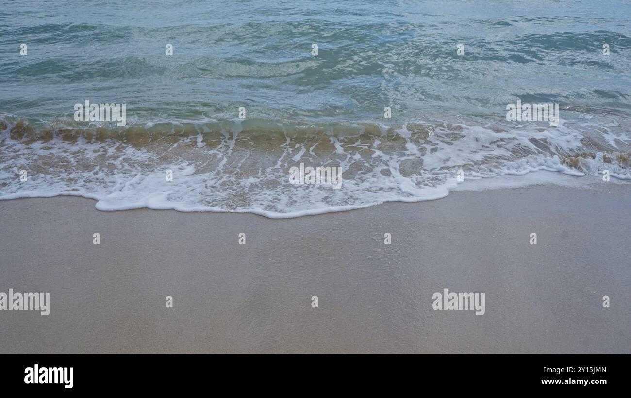 Tranquil beach setting with gentle waves on the sandy shore of ...