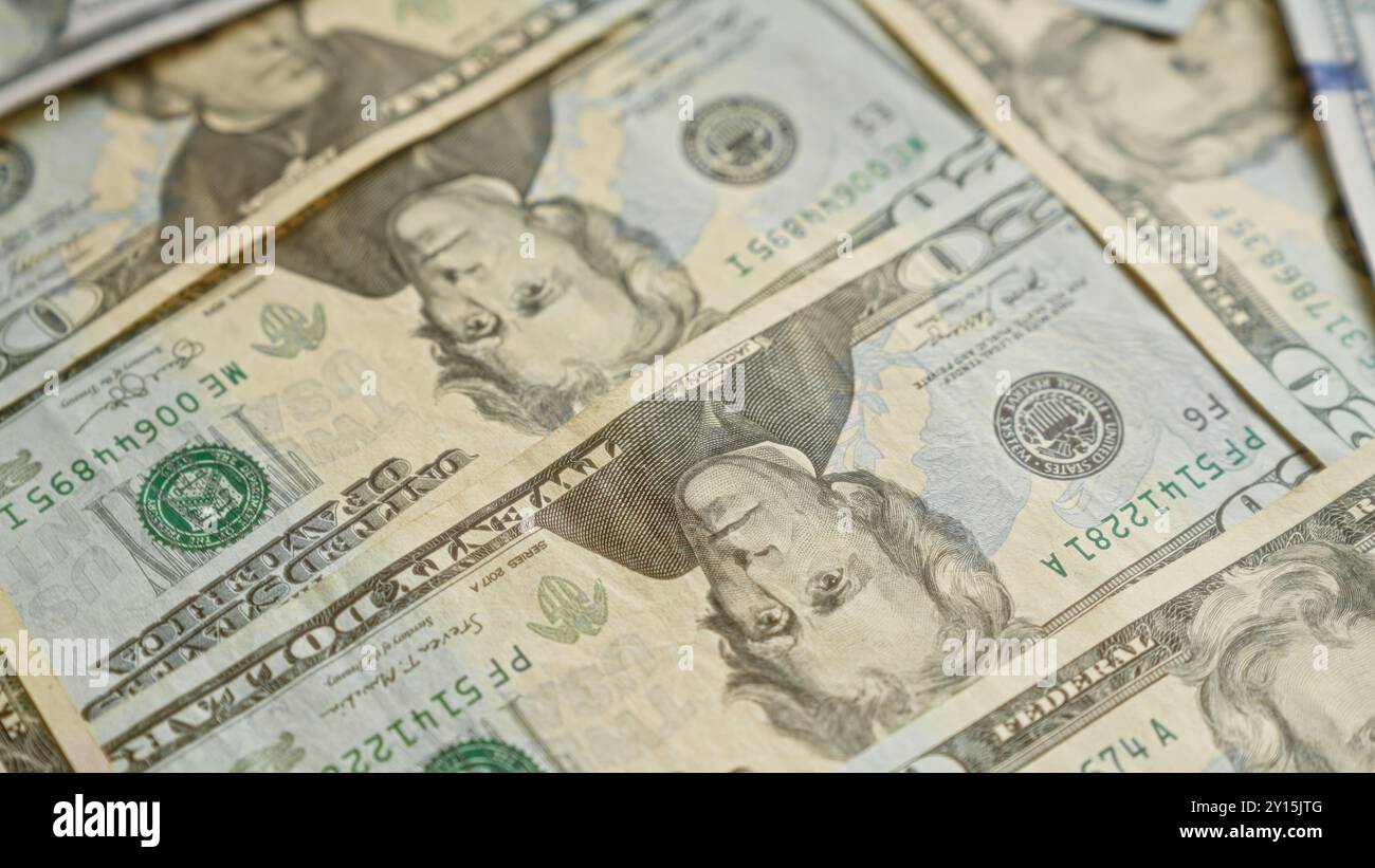 United states banknotes showcasing multiple twenty-dollar bills ...