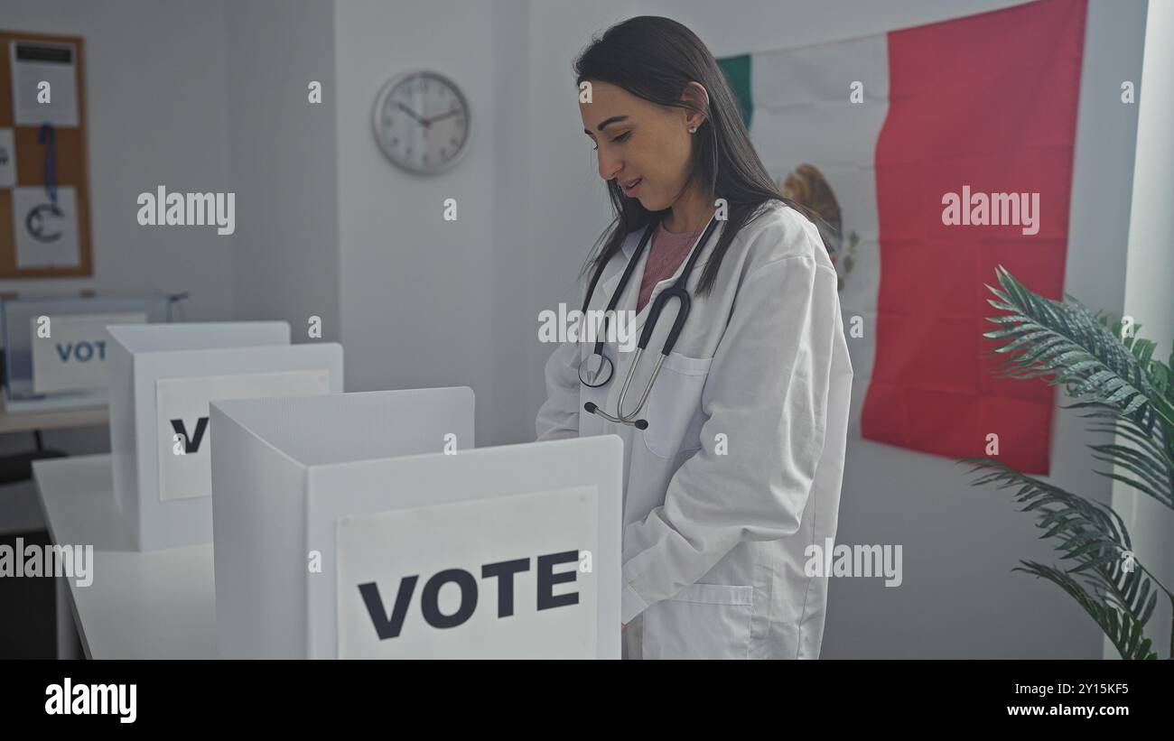 A young woman doctor smiles as she prepares to vote in a mexican ...