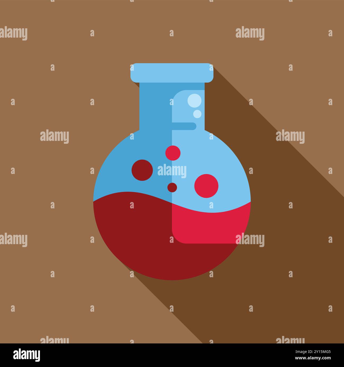 Round bottom flask containing bubbling red liquid, long shadow design ...