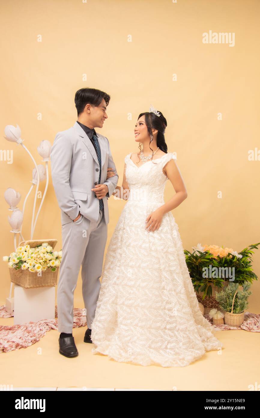 male and female couple expressions in formal poses standing casual ...