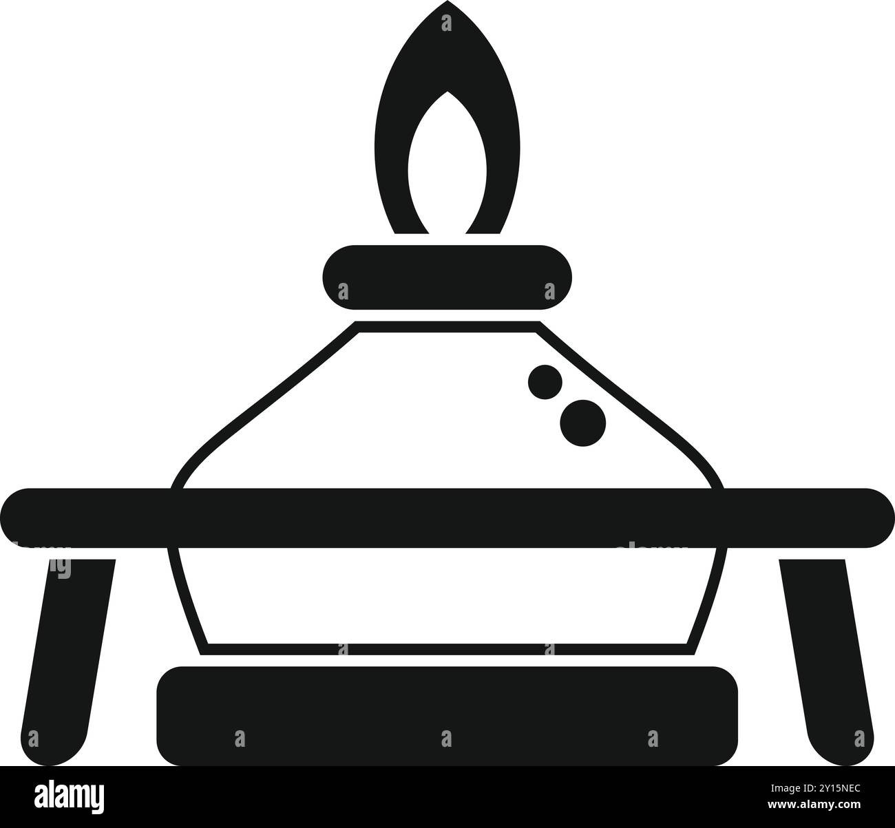 This is a vector illustration of a spirit lamp burning with flame over ...
