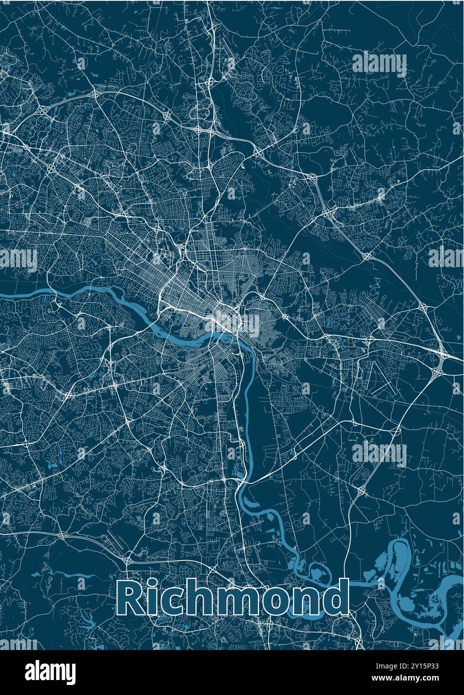 Richmond, Virginia, United States artistic blueprint poster map Stock ...