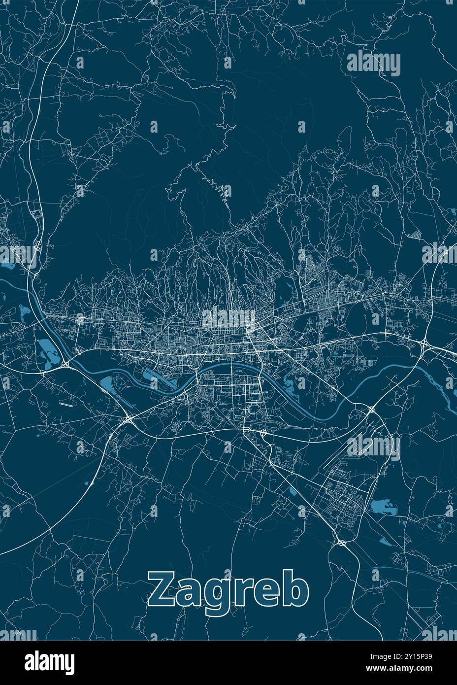 Zagreb, Croatia artistic blueprint poster map Stock Vector Image & Art ...