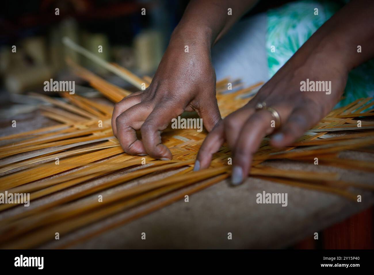 Addis Ababa, Ethiopia. 10th Aug, 2024. Fikirte Gebre works on bamboo ...
