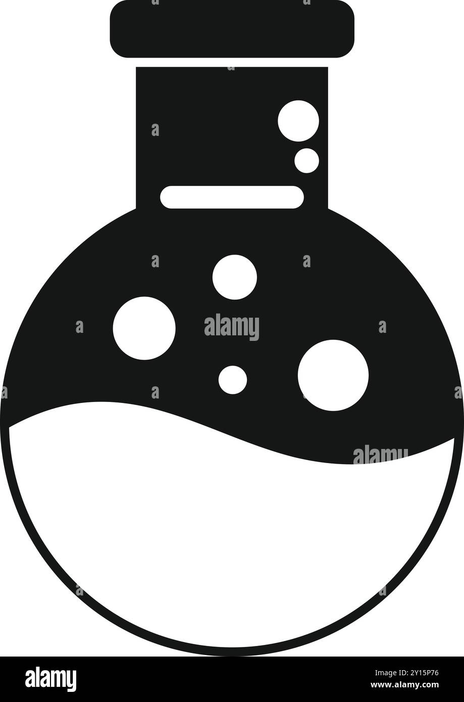 Simple vector icon of a round bottom flask containing bubbling liquid ...