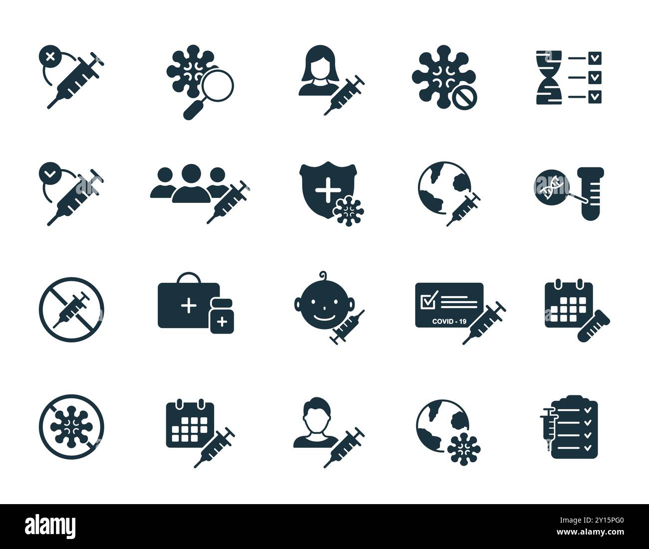 Set of Medical Vaccination Silhouette icons. Injection, prevention and ...